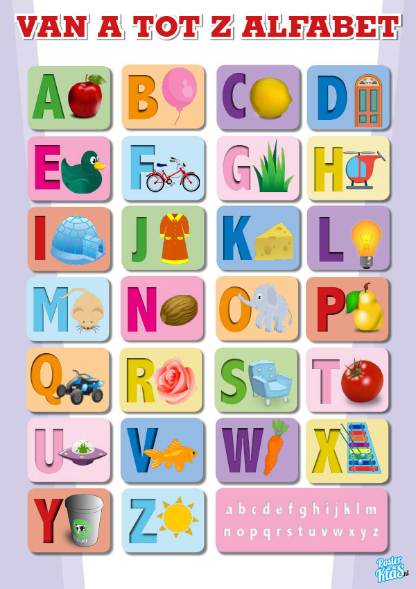 Poster alfabet A-Z leert kinderen spelenderwijs het alfabet